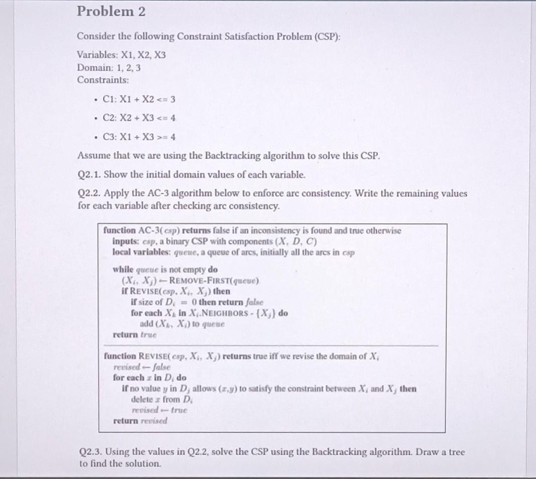 Solved Consider the following Constraint Satisfaction | Chegg.com