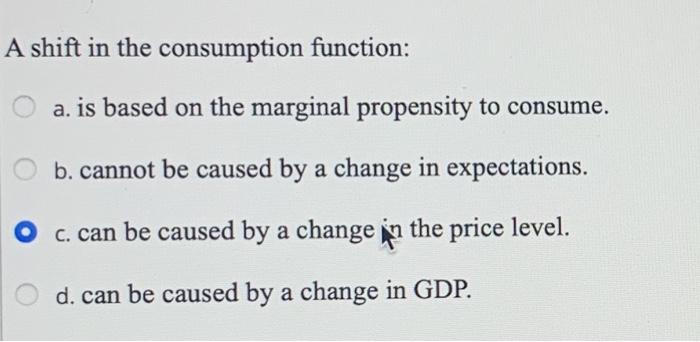Solved A shift in the consumption function: a. is based on | Chegg.com