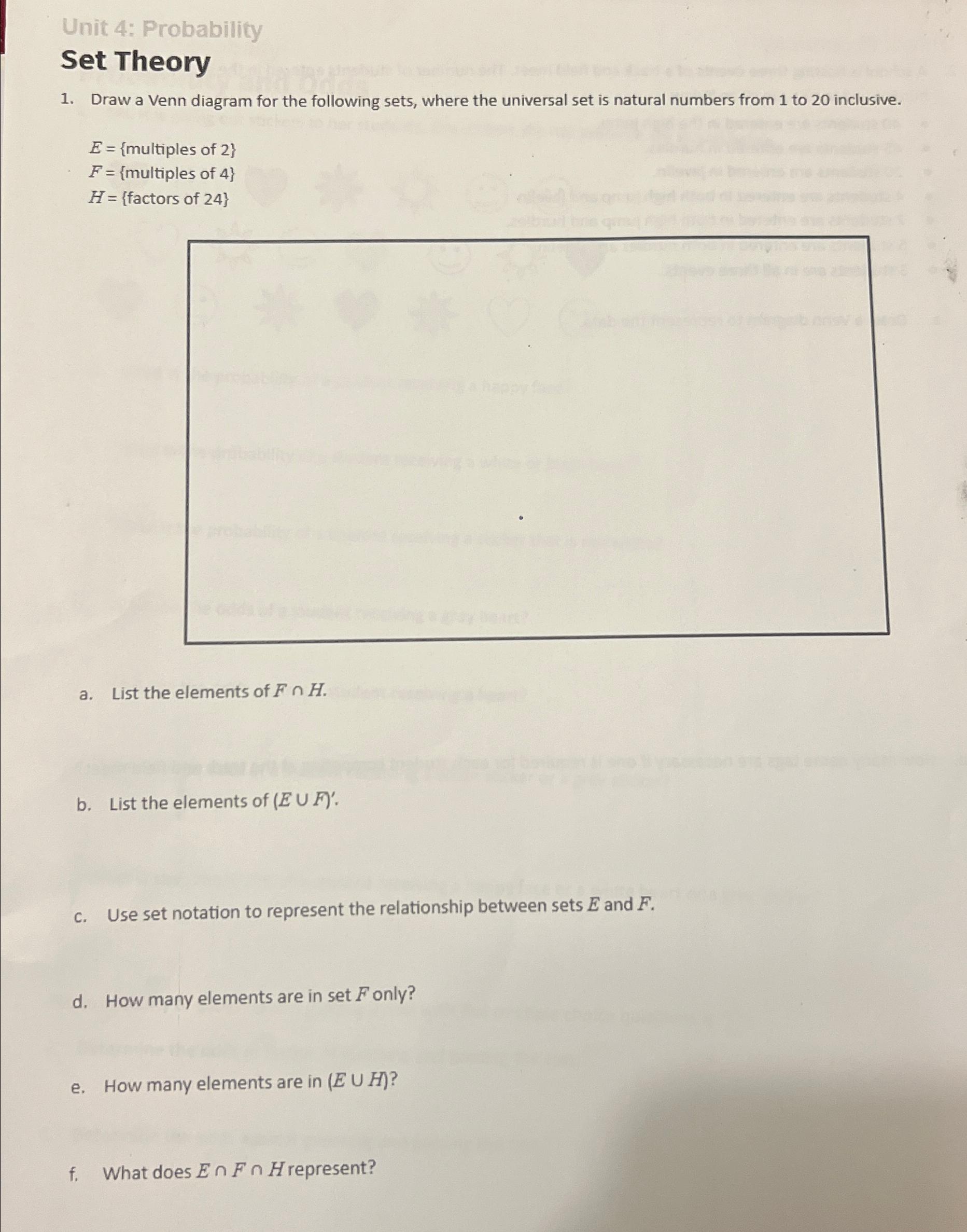 Solved Unit 4: ProbabilitySet TheoryDraw a Venn diagram for | Chegg.com