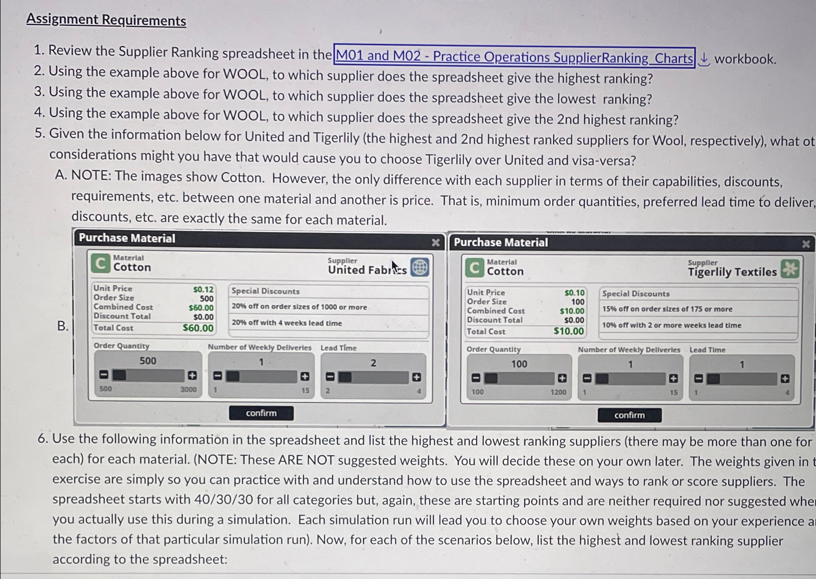 Solved Assignment RequirementsReview the Supplier Ranking | Chegg.com
