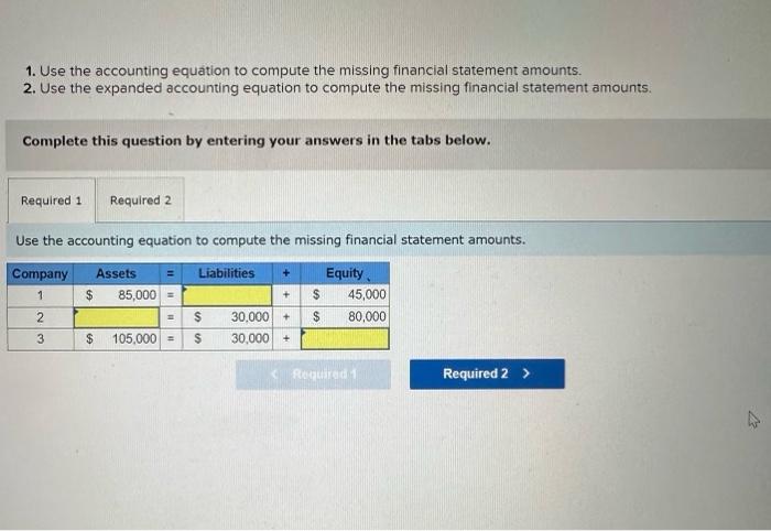 1. Use the accounting equation to compute the missing | Chegg.com