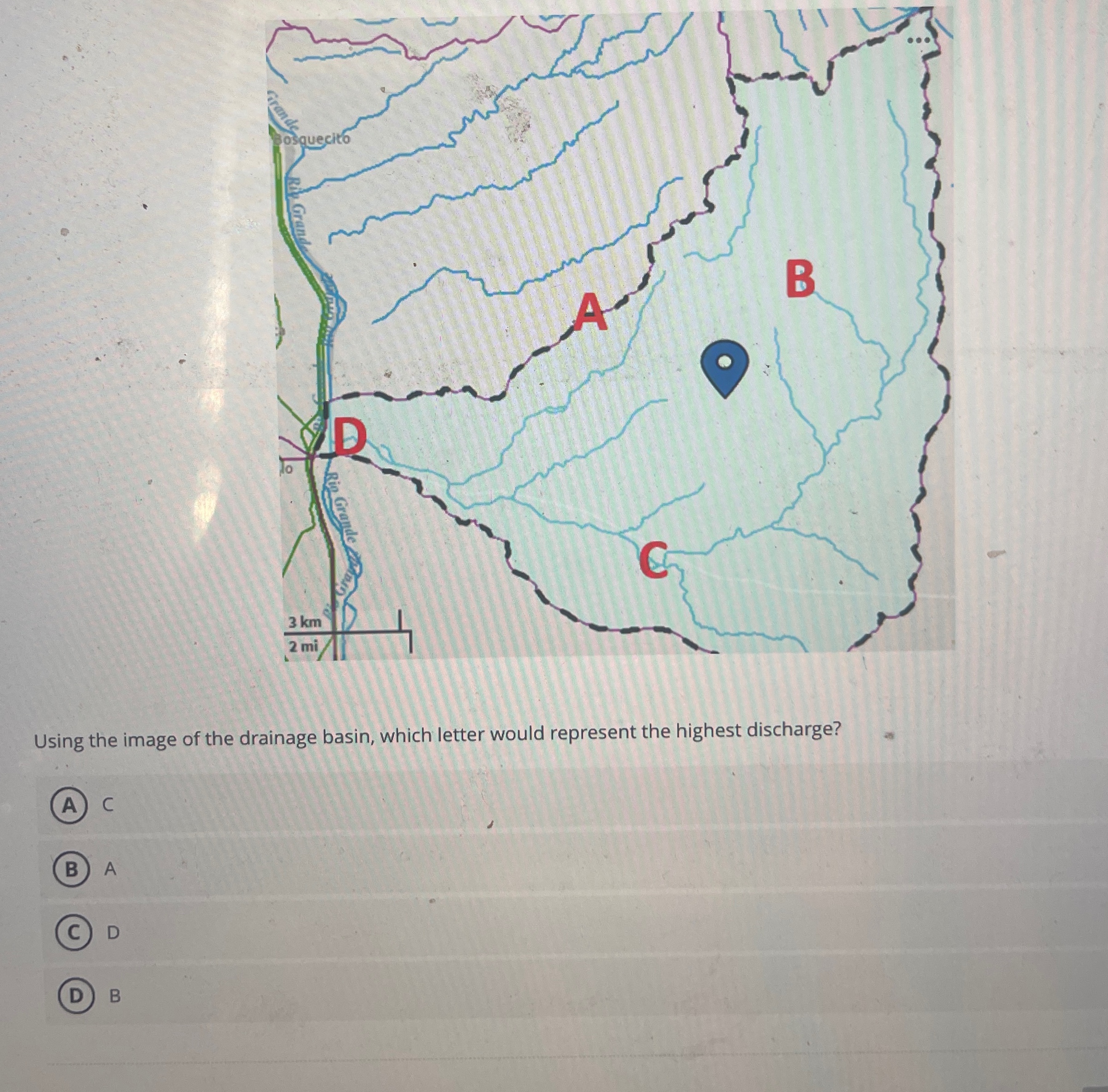 Solved Using the image of the drainage basin, which letter | Chegg.com