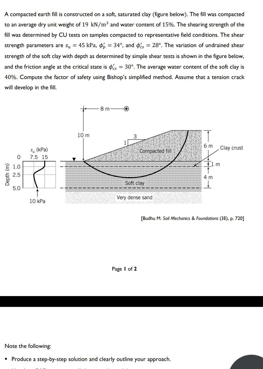 Solved = A compacted earth fill is constructed on a soft, | Chegg.com
