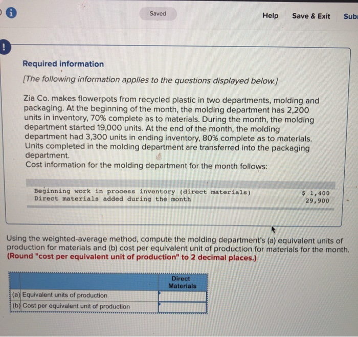 Solved Saved Help Save & Exit Sub: Required information (The | Chegg.com