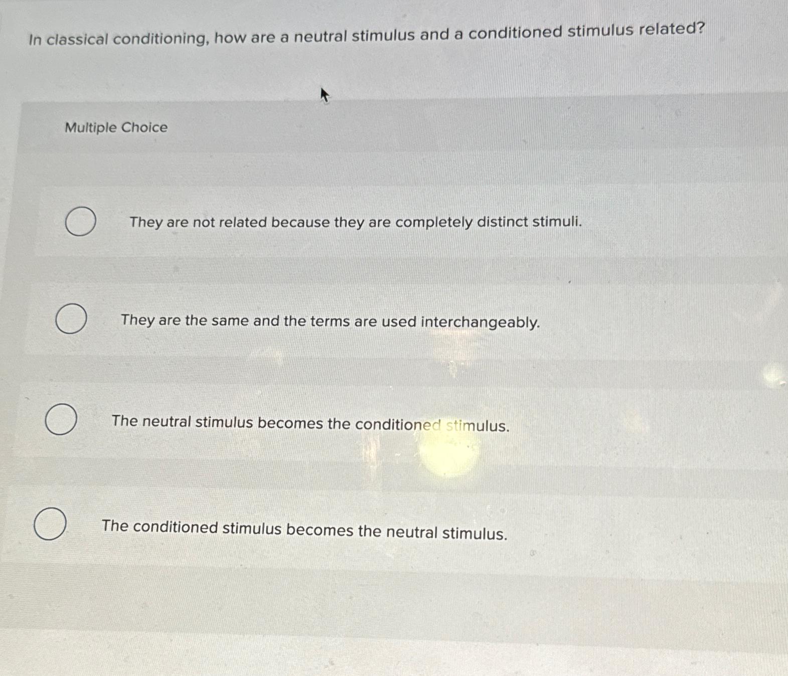Solved In classical conditioning, how are a neutral stimulus | Chegg.com