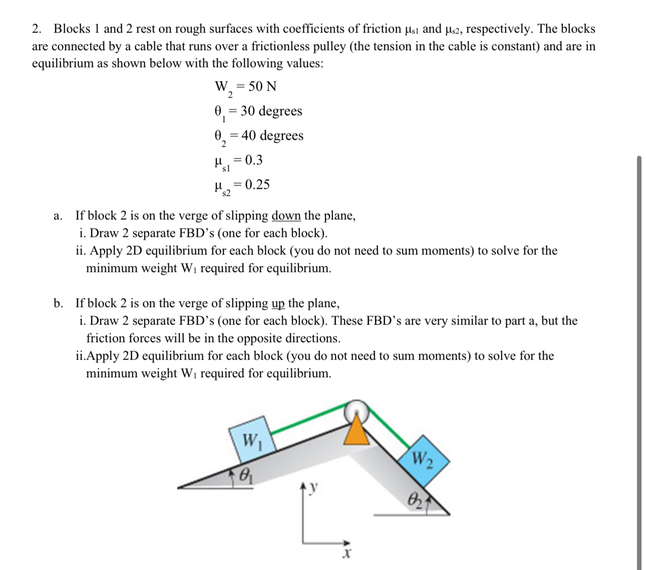 Solved Blocks 1 ﻿and 2 ﻿rest on rough surfaces with | Chegg.com