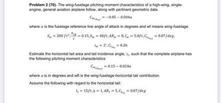 Problem 2 (70). The wing-fuselage pitching moment | Chegg.com