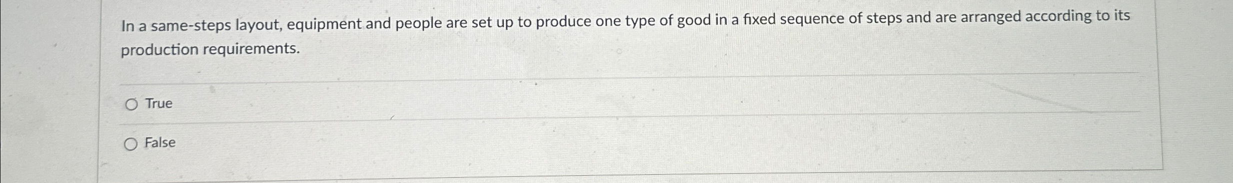 Solved In a same-steps layout, equipment and people are set | Chegg.com