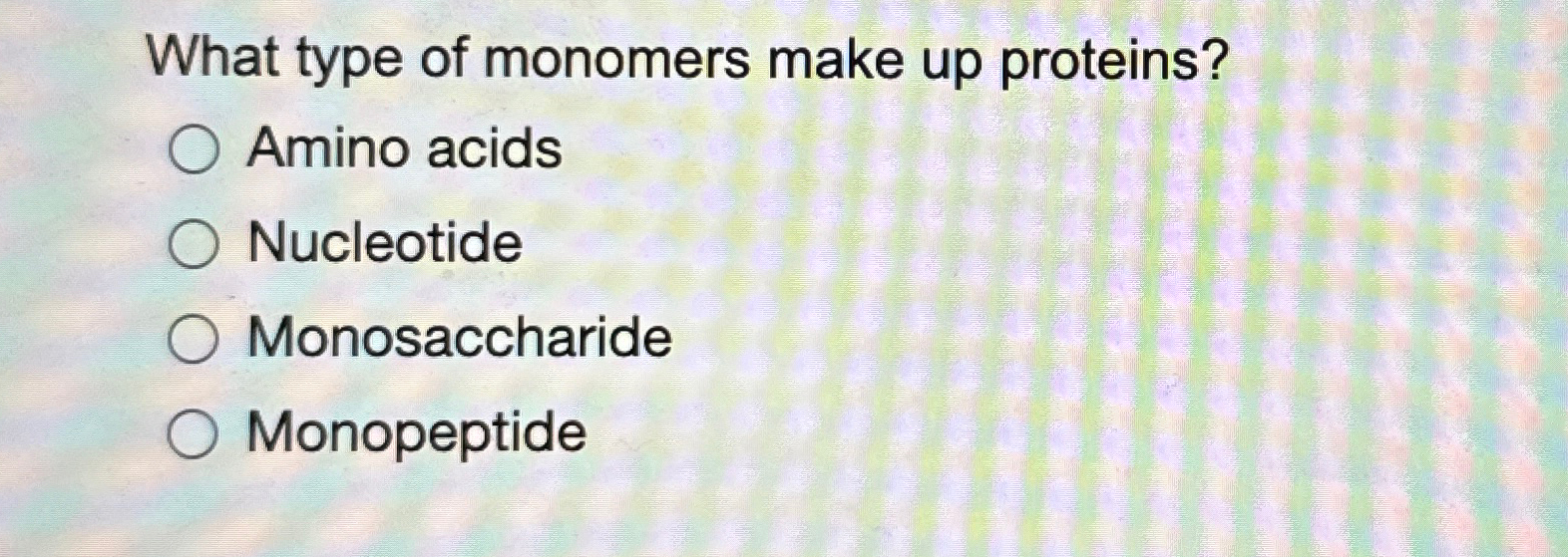 Solved What type of monomers make up proteins?Amino | Chegg.com