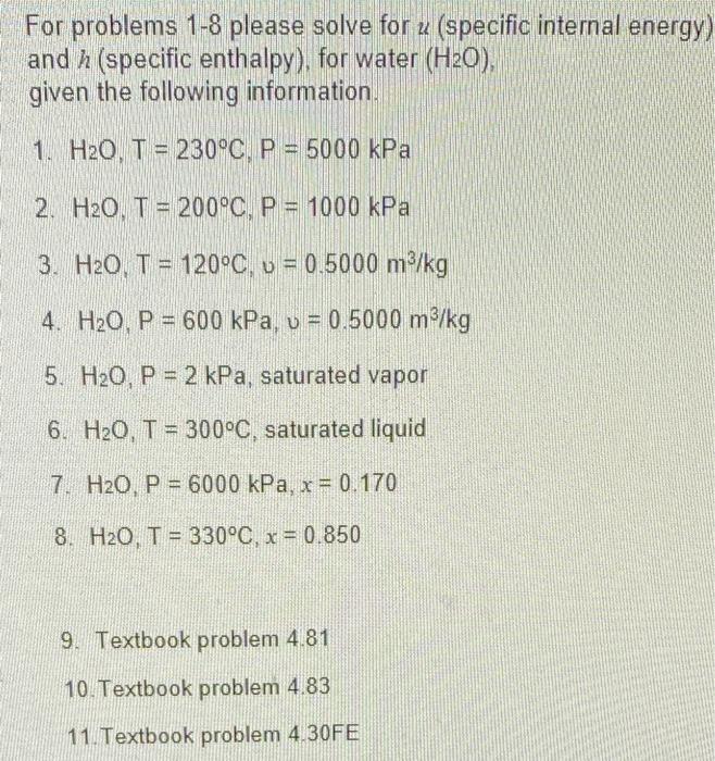 Solved For problems 1-8 please solve for u (specific | Chegg.com