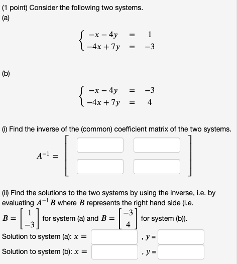 Solved (1 ﻿point) ﻿Consider the following two | Chegg.com