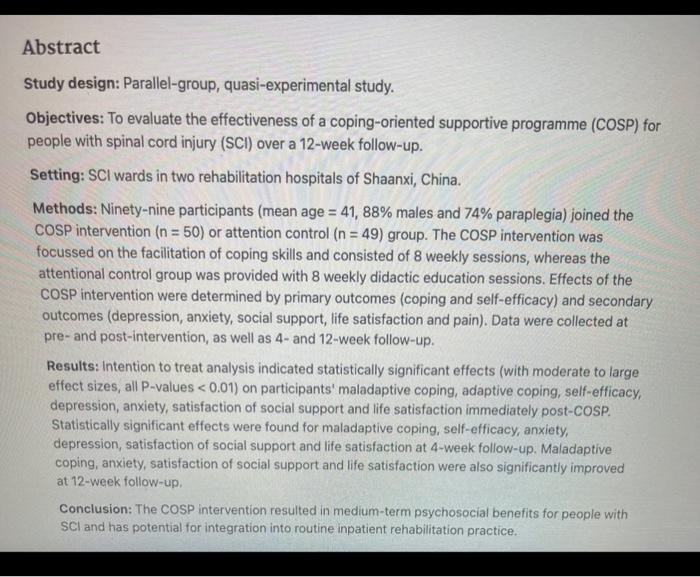 Study design: Parallel-group, quasi-experimental | Chegg.com