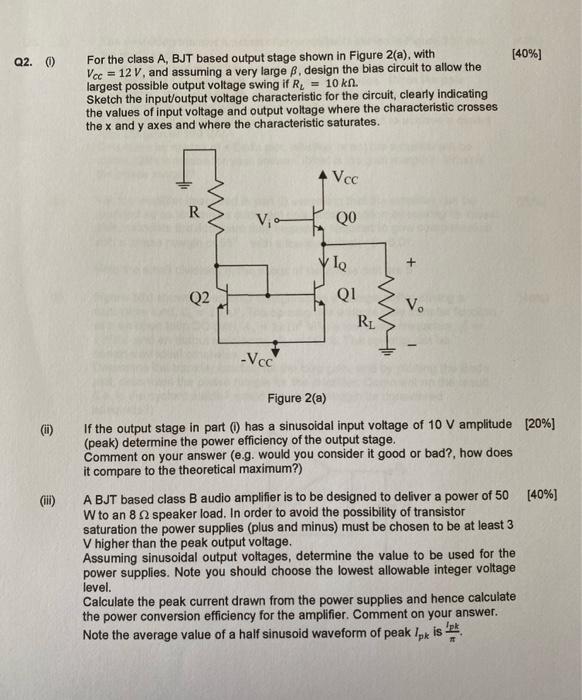 Solved (40%) Q2. () For the class A, BJT based output stage | Chegg.com