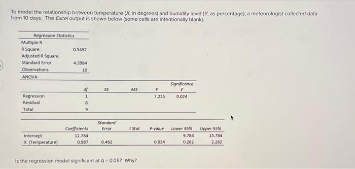 Solved To model the relationship between temperature ( X, in | Chegg.com