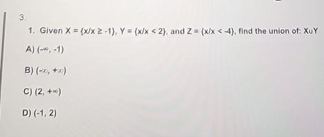 Solved Given x={xx≥-1},Y={xx