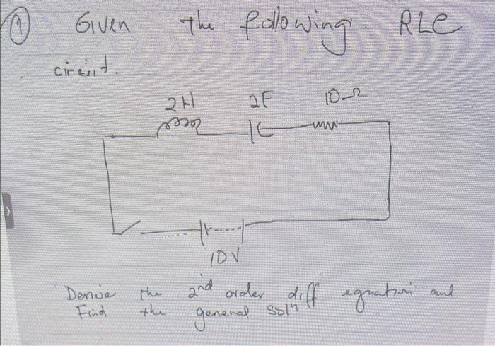 Solved Given the following RLe cir-..t Find the general | Chegg.com