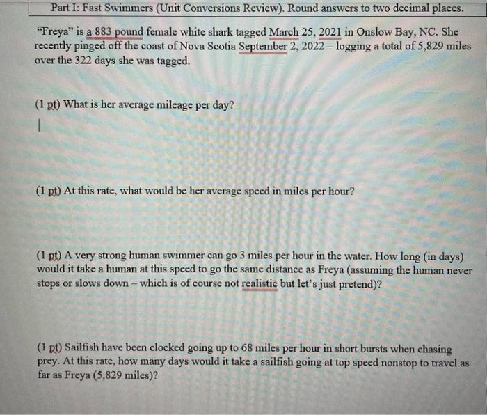 Solved Part I: Fast Swimmers (Unit Conversions Review). | Chegg.com