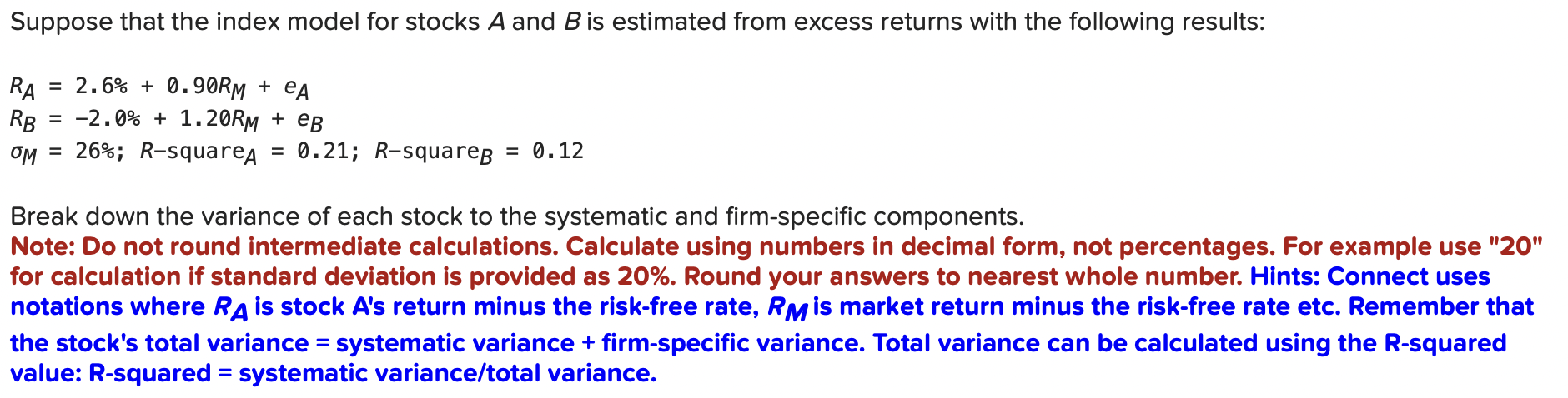 Solved Suppose that the index model for stocks A and B ﻿is | Chegg.com
