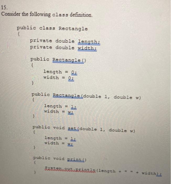 Solved 15. Consider the following class definition. public | Chegg.com