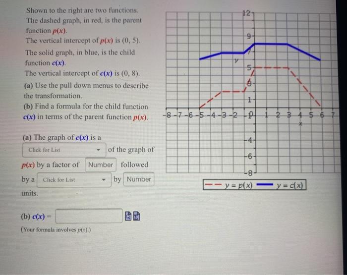 12 9 Shown to the right are two functions. The dashed | Chegg.com