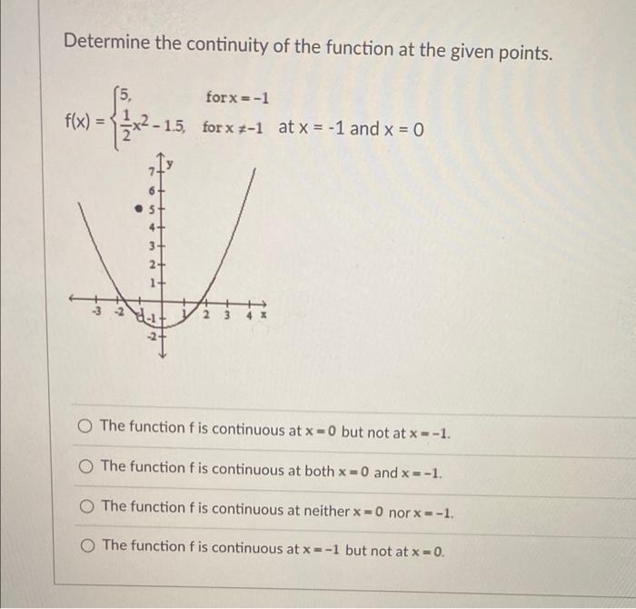 Solved Determine the continuity of the function at the given | Chegg.com