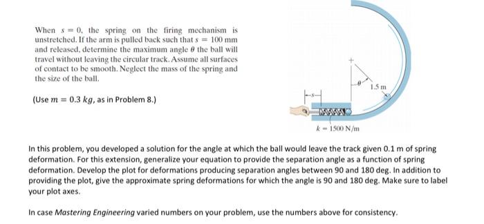 Solved When s = 0, the spring on the firing mechanism is | Chegg.com