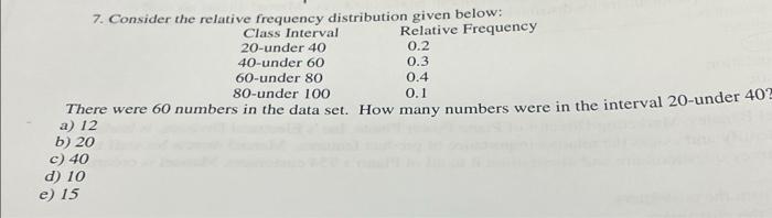 Solved 7. Consider the relative frequency distribution given | Chegg.com