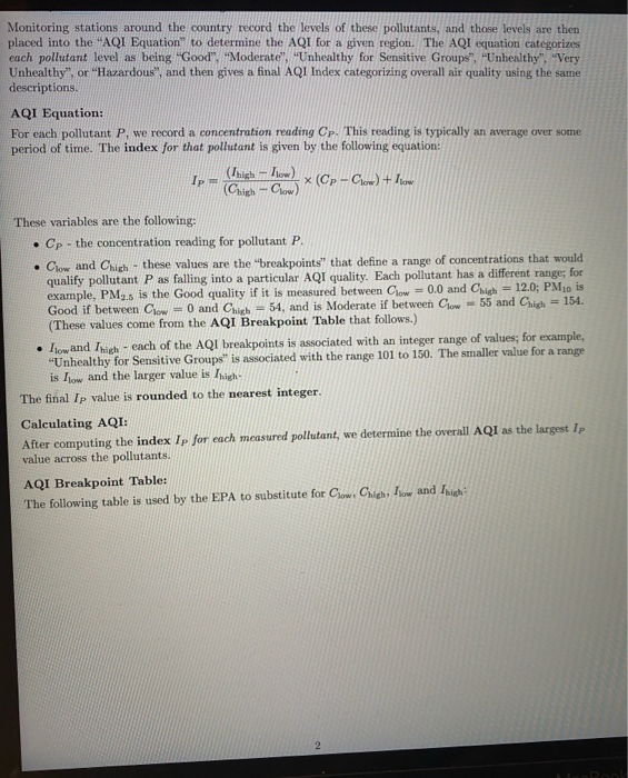PYTHON example output :Air Quality Index | Chegg.com