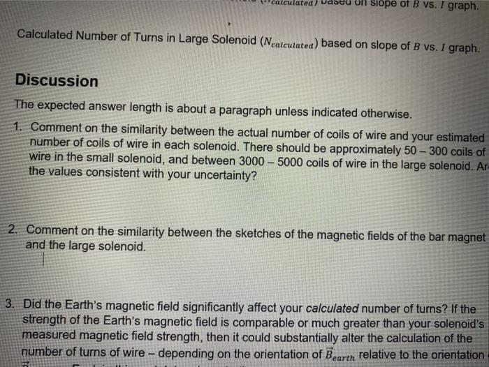 calculated of slope of B vs. I graph. Calculated | Chegg.com