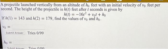 Solved A projectile launched vertically from an altitude of | Chegg.com