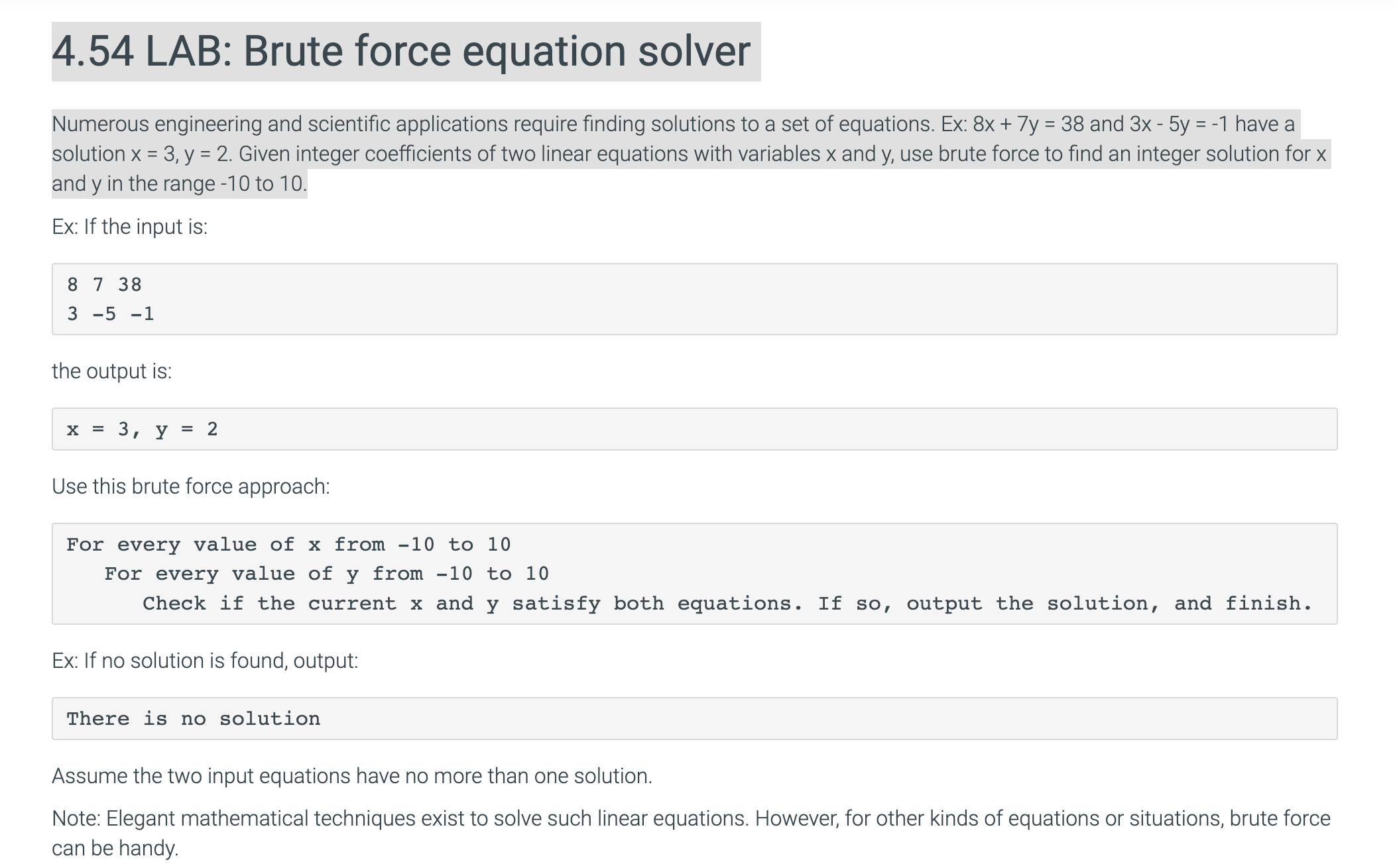 Solved 4.54 ﻿LAB: Brute force equation solverNumerous | Chegg.com