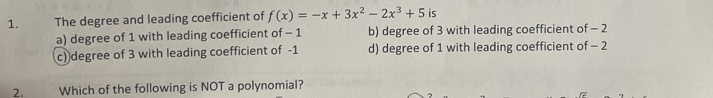 Solved The degree and leading coefficient of | Chegg.com