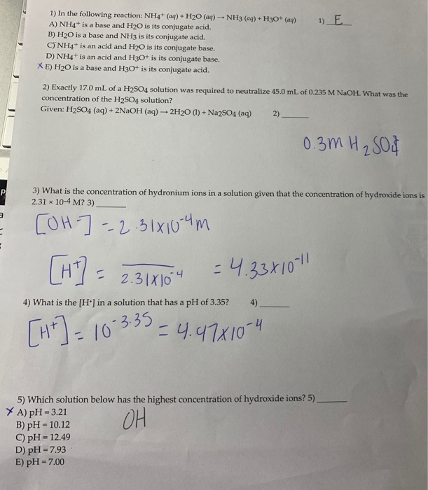 Solved 1) In the following reaction: NH4+ (ag) + H2O (aq) - | Chegg.com