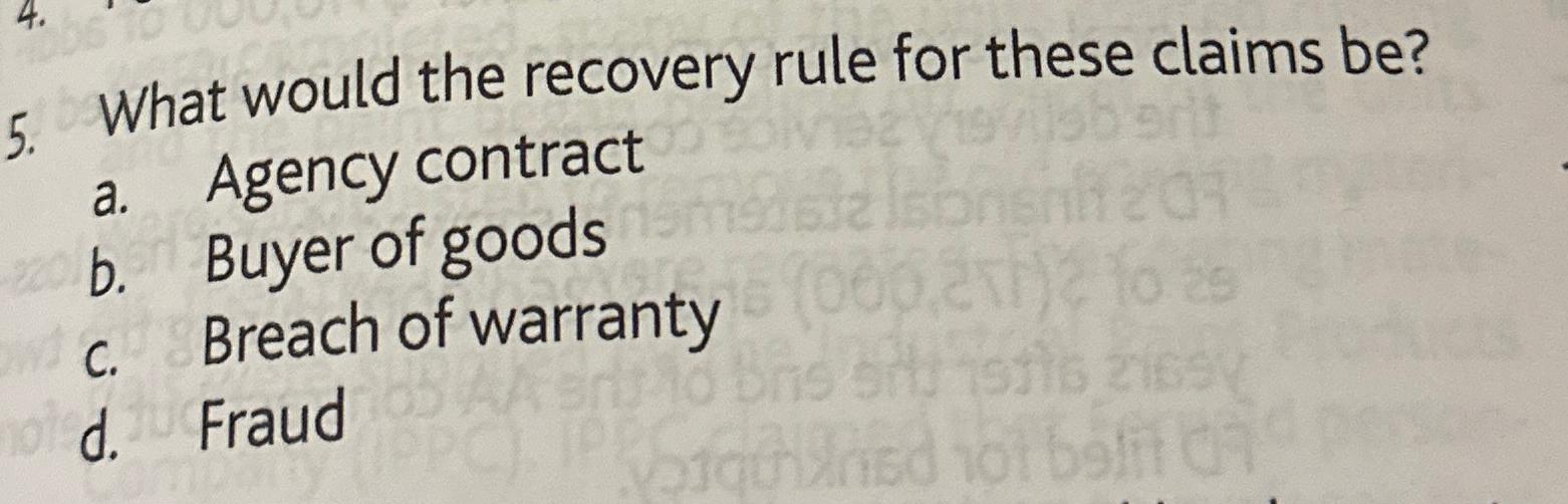 Solved What would the recovery rule for these claims be?a. | Chegg.com