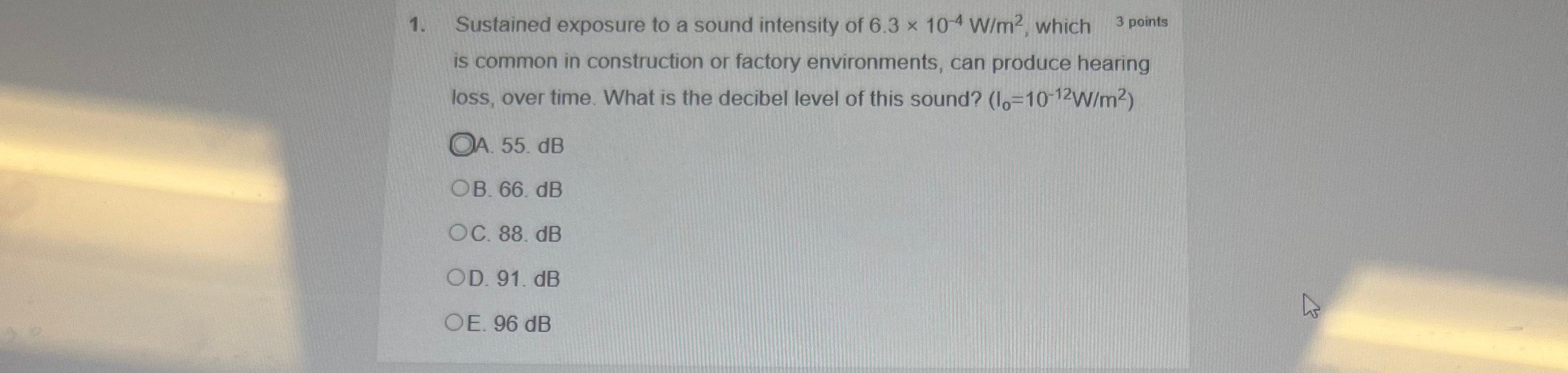 Solved Sustained exposure to a sound intensity of | Chegg.com
