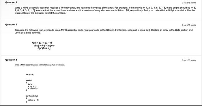 Solved Wite a MiPS assembly code that receives a 10-entry | Chegg.com