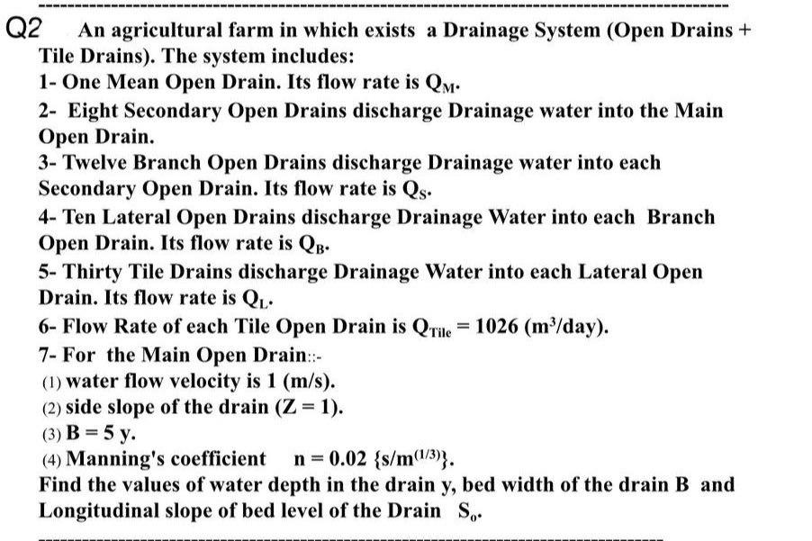 Solved Q2 An agricultural farm in which exists a Drainage | Chegg.com