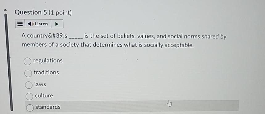 Solved Question 5 (1 ﻿point)ListenA country's , ﻿is the set | Chegg.com