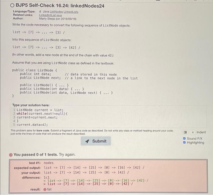 Solved OBJP5 Self-Check 16.24: linkedNodes24 Language/Type: | Chegg.com