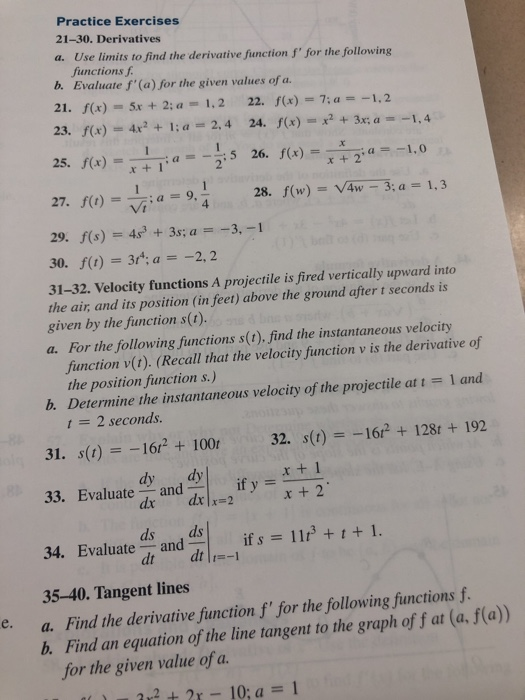 Solved Practice Exercises 21-30. Derivatives a. Use limits | Chegg.com