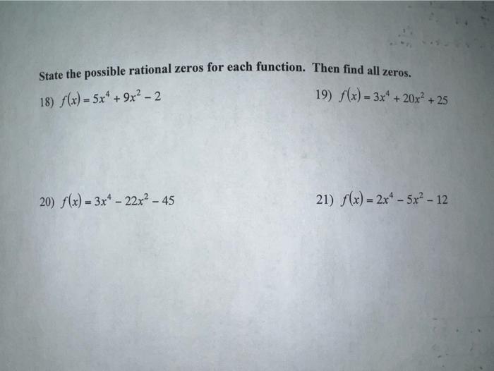 Solved State the possible rational zeros for each function. | Chegg.com