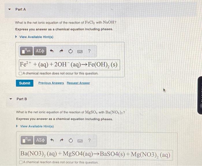 Solved Identity the procipitation reactions.What is the net | Chegg.com