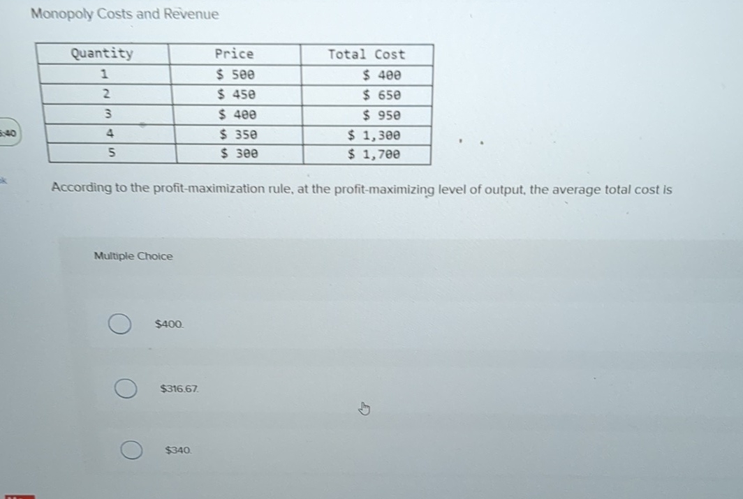 Solved Monopoly Costs and | Chegg.com