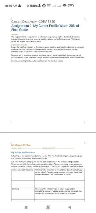 CAREER DISCOVERY- CDEV 1840 Assignment 1: My Career | Chegg.com
