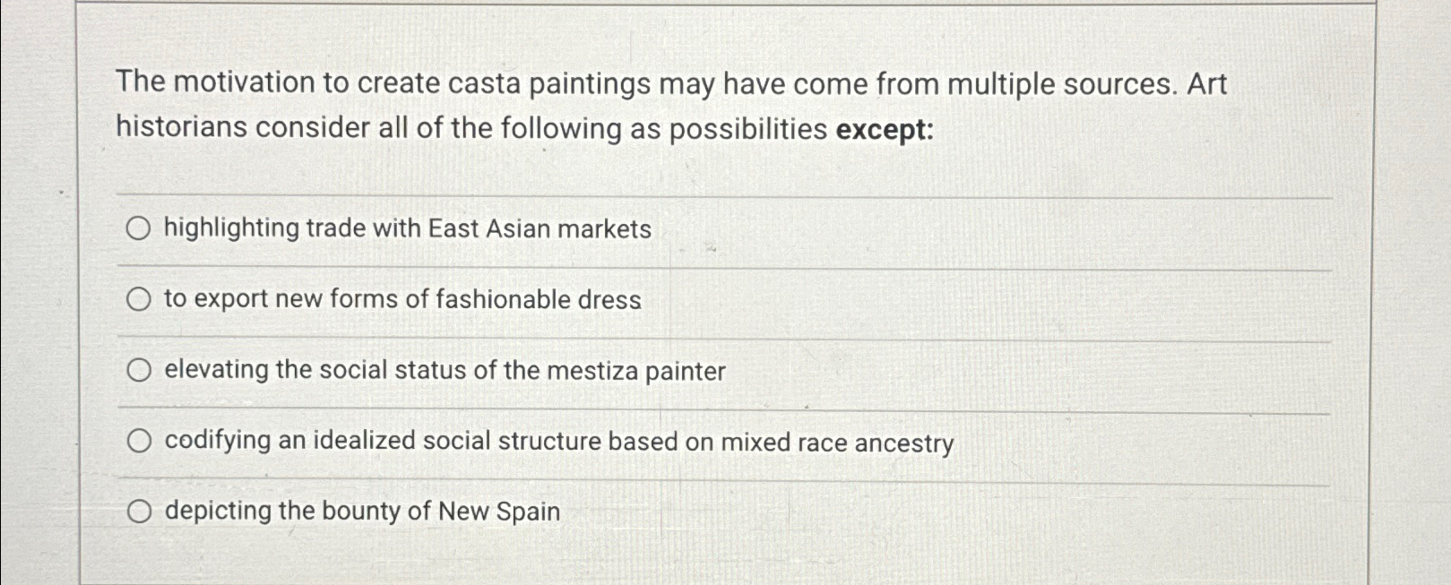 Solved The motivation to create casta paintings may have | Chegg.com