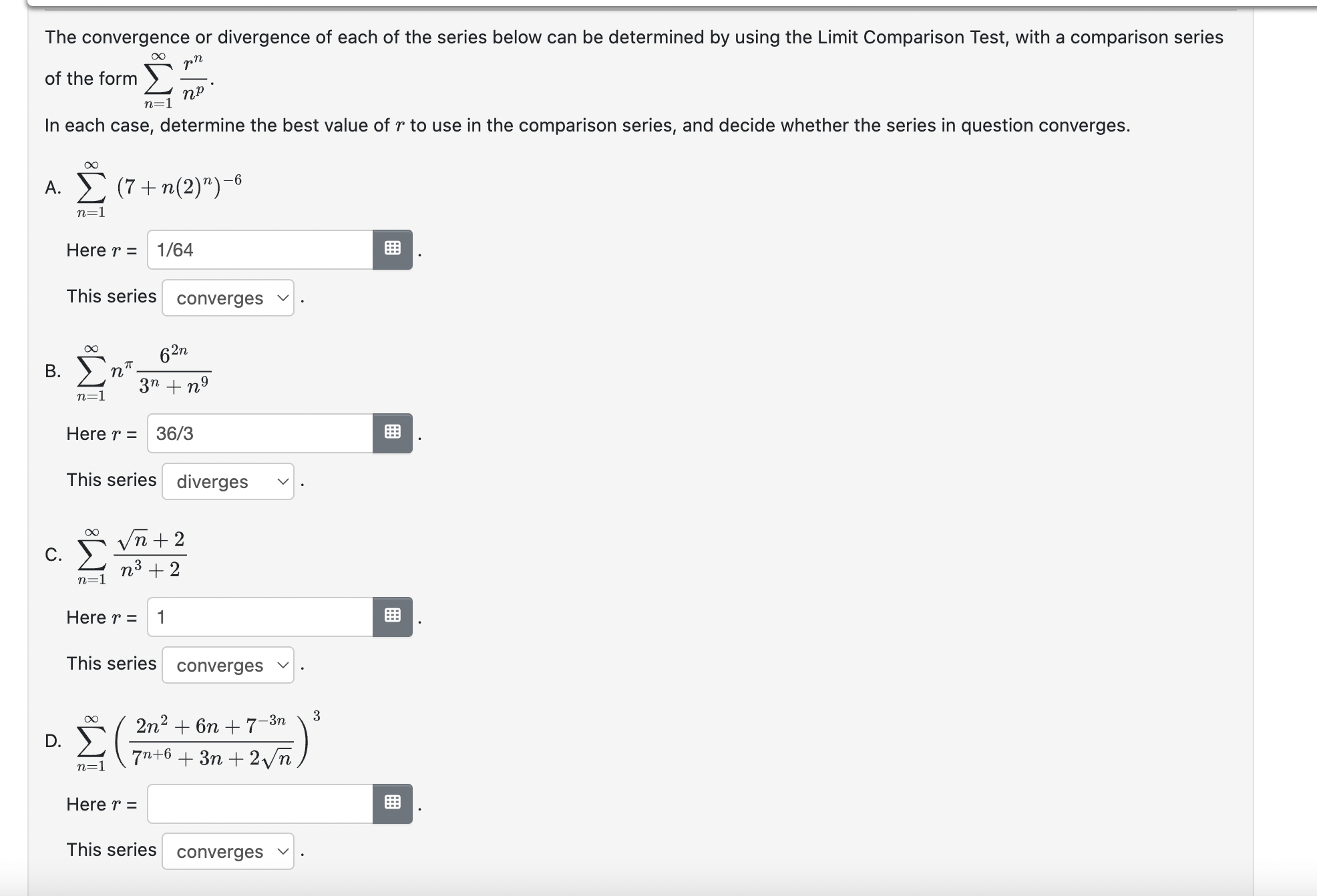 Solved The convergence or divergence of each of the series | Chegg.com
