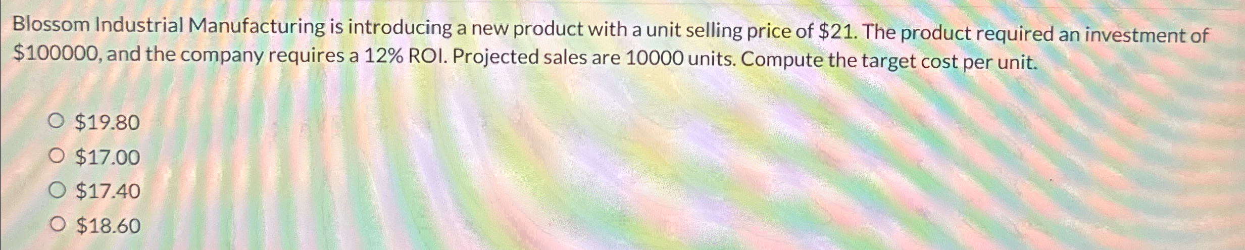 Solved Blossom Industrial Manufacturing is introducing a new | Chegg.com