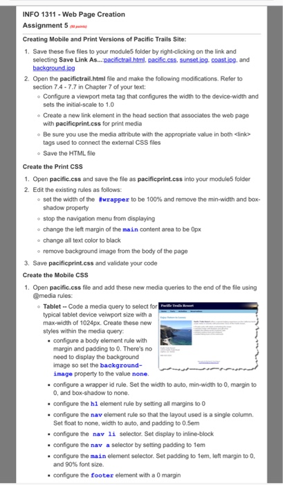 Solved INFO 1311 Web Page Creation Assignment 5 Creating | Chegg.com
