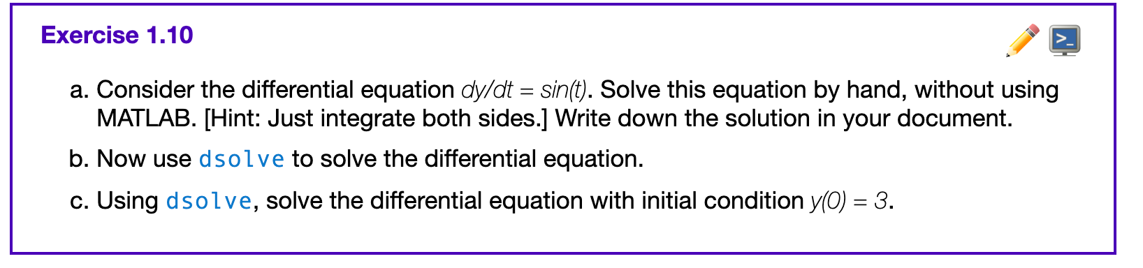 Solved Exercise 1.10a. ﻿Consider the differential equation | Chegg.com