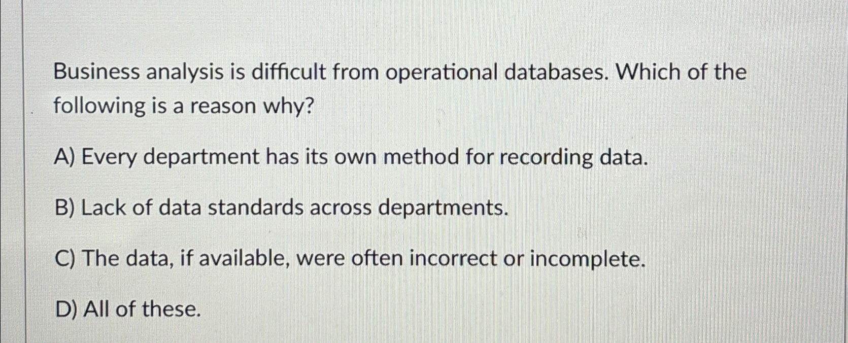 Solved Business analysis is difficult from operational | Chegg.com